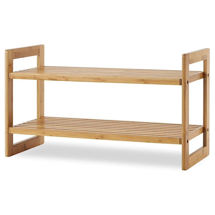Custom Stackable 2 Tier Natural Bamboo Shoe Rack For Entryway,Hallway ...