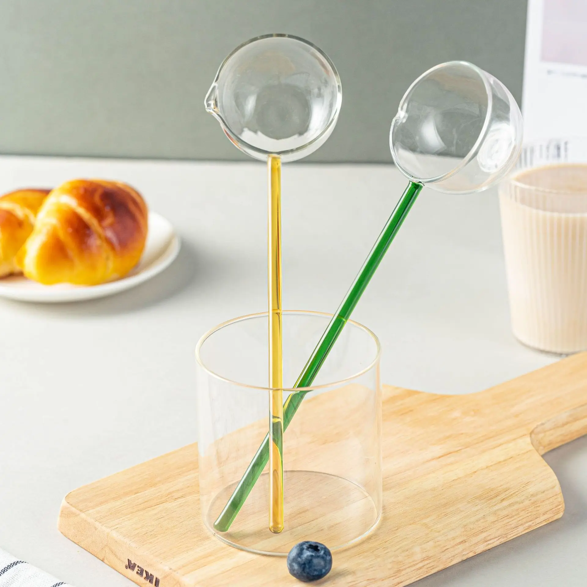 Cute Design Ins Colorfoul Glass Long Handle Spoon Drip Resistant Soup ...