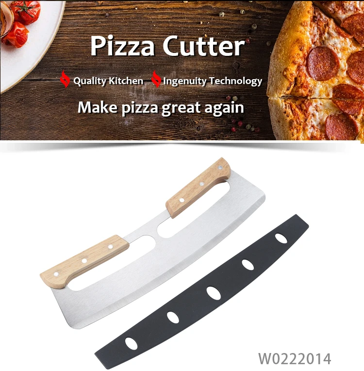 Large Rocker And Sharp Blade Metal Pizza Slicer Cutter With Cover For ...