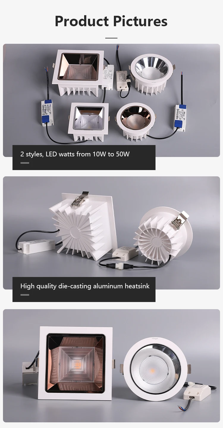 Hotel Square Frame Downlight 10w 20w 30w 40w Fixture Ceiling Cob Downlights Recessed Anti-glare ...