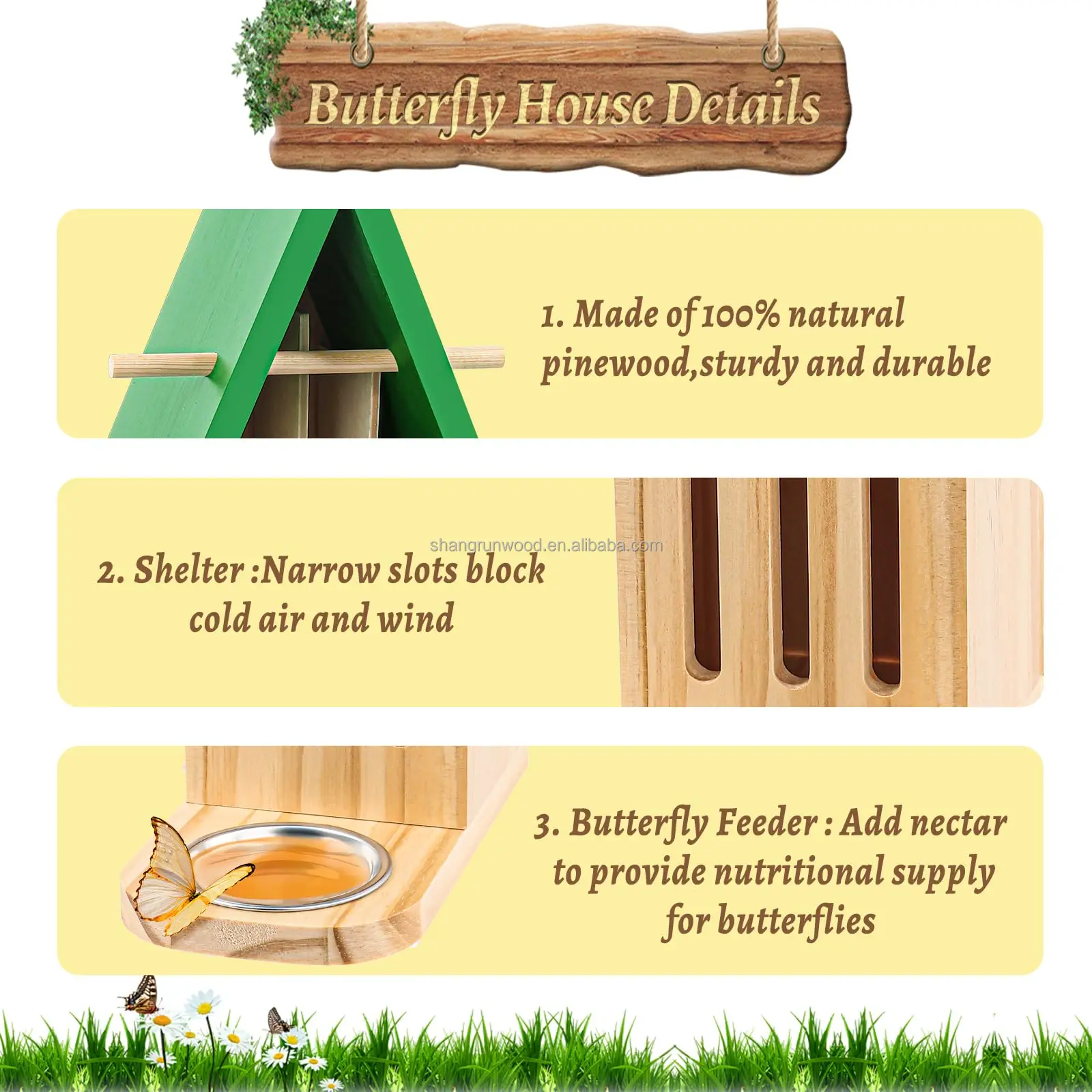 Outdoor Hanging Wooden Butterfly House And Feeder Small Insect Hotel ...