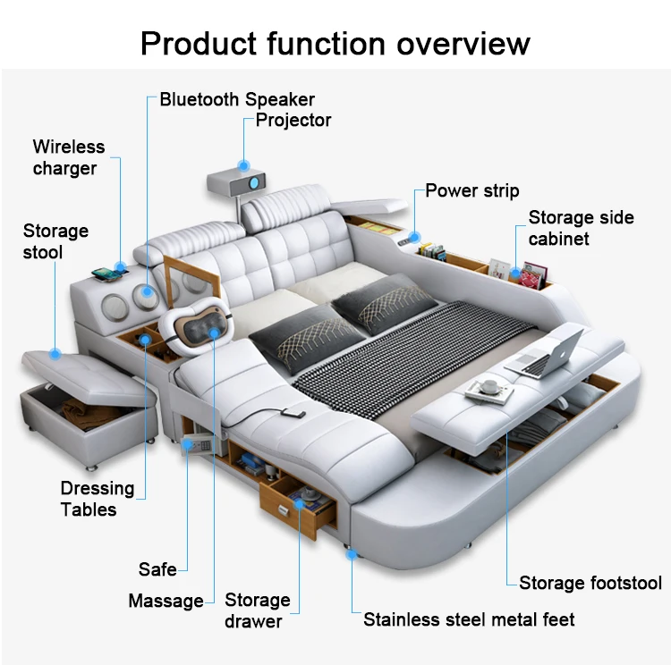 Hotsale Luxury Leather Smart Bed - Multifunctional & Stylish