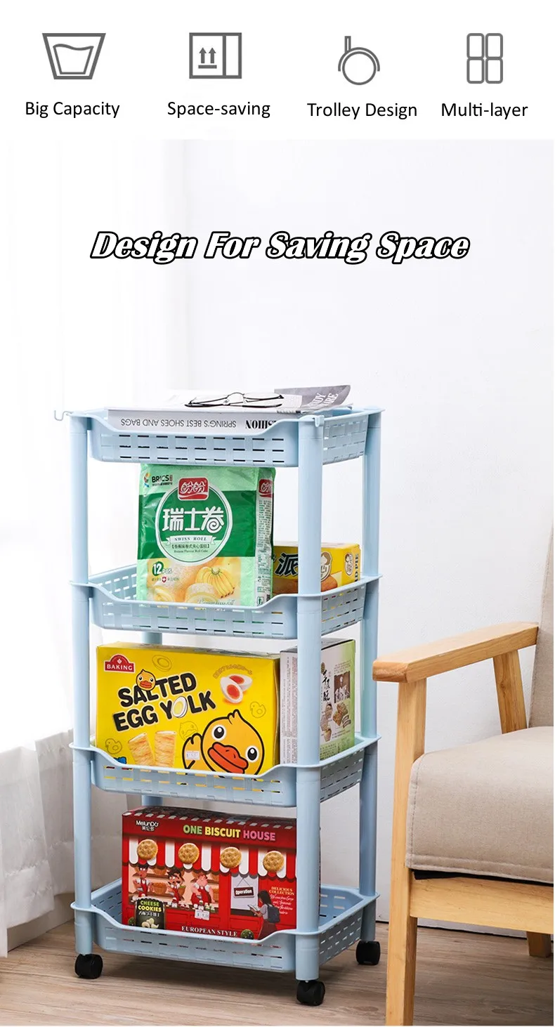 4-tier Organizer Cart Kitchen Trolley Cart Toy Organizer Kitchen ...