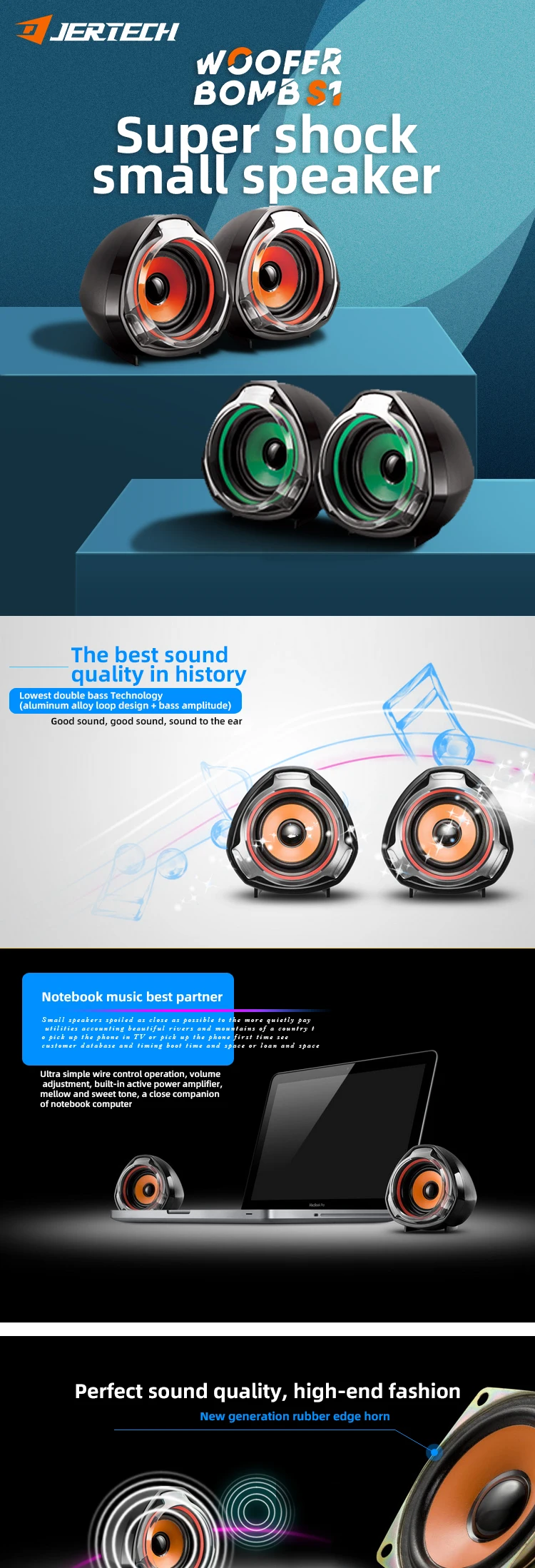 Jertech S1 Portable Gaming Speakers - 2.0 System for PCs, Laptops, and ...