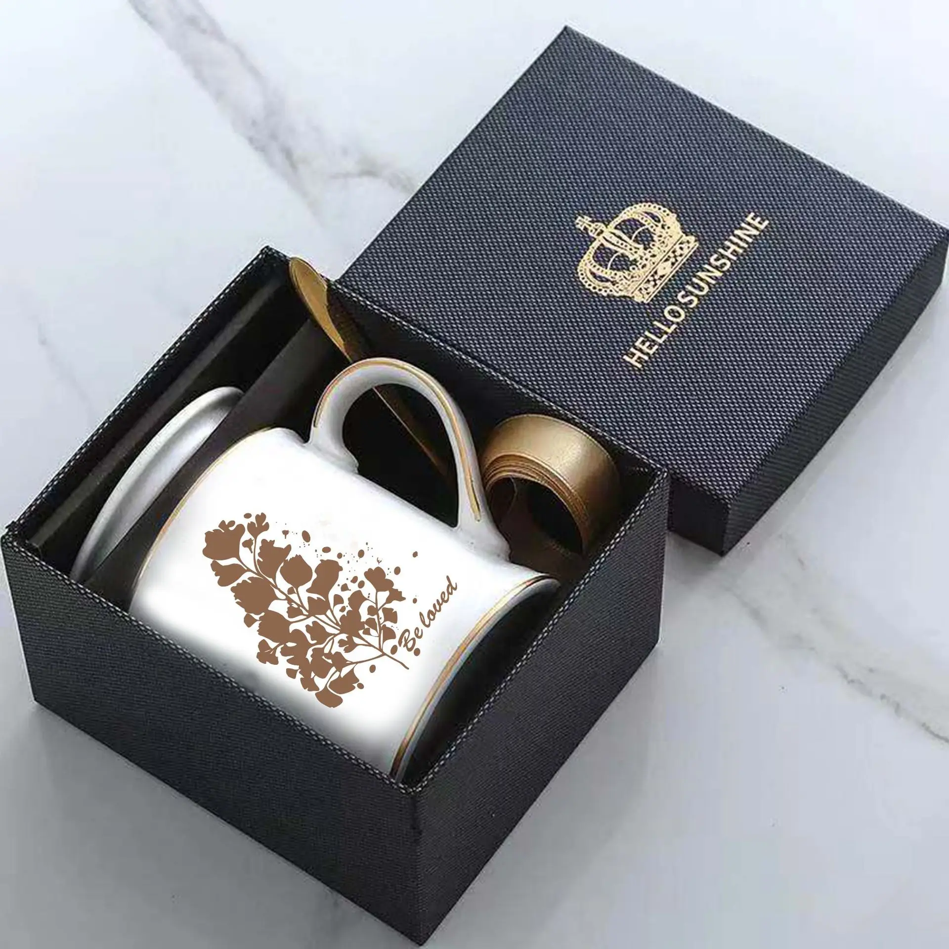 Custom Gold Rim Coffee Mug Nordic Ceramic Cafe Mug With Gift Box - Buy ...