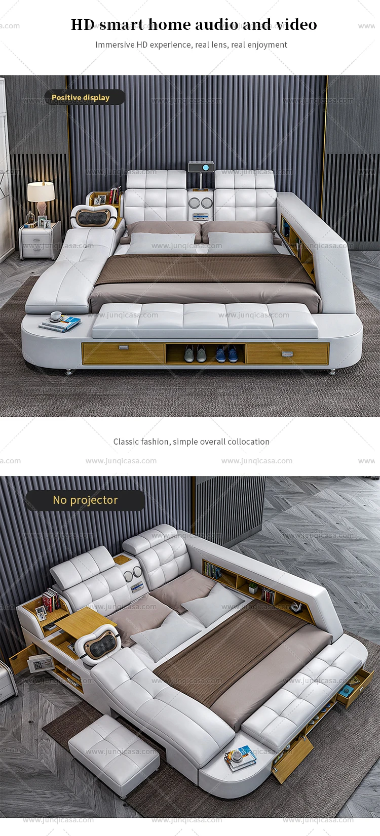 Modern Leather Smart Bed with Storage Box Function