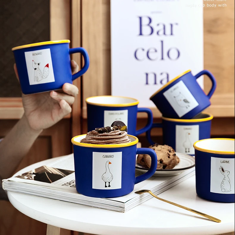 Custom Logo Blue Coffee Mug Creative Ceramic Animal Mug - Buy Blue ...