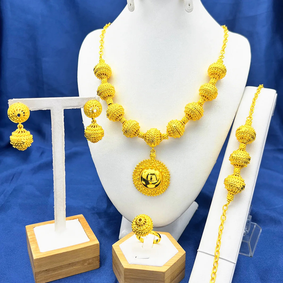 Dubai Indian African Bead Necklace Earrings Jewelry Set for Women 24K ...