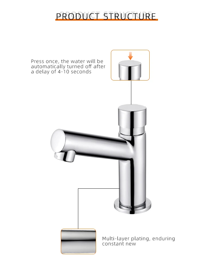 Bathroom Push Button Self Closing Tap - Time Delay Faucet