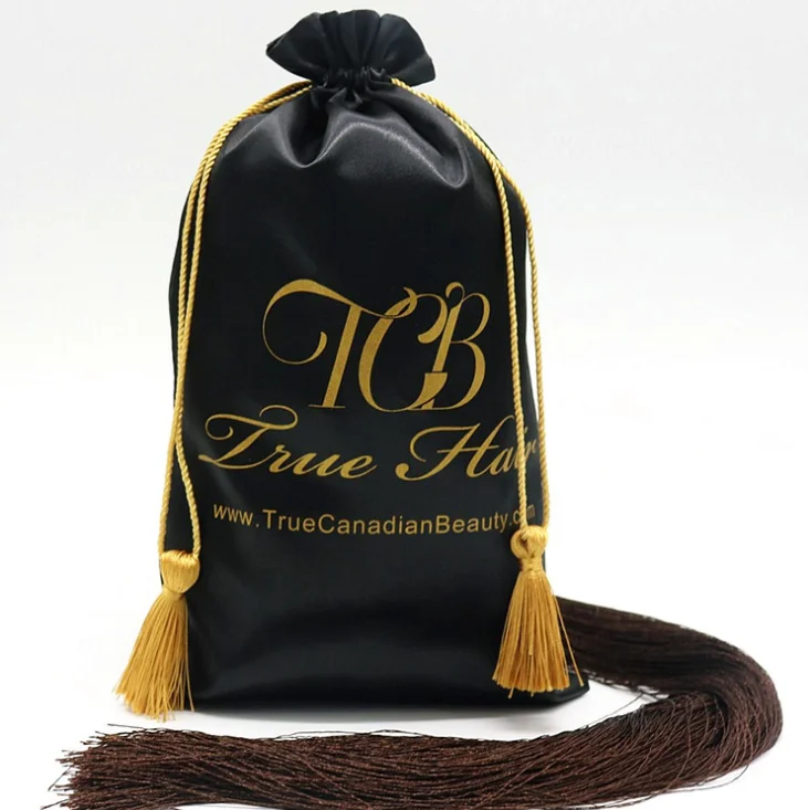 Custom Cheap Metallic Logo Hair Packaging Bag For Hair Extension Satin ...