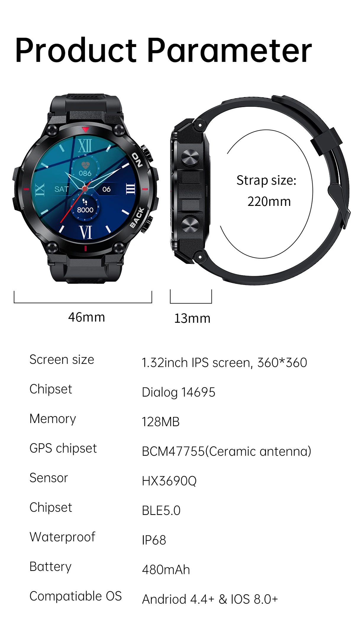 K37 Sport Smartwatch With Ips Full Touch Display 22mm Silicone Strap ...