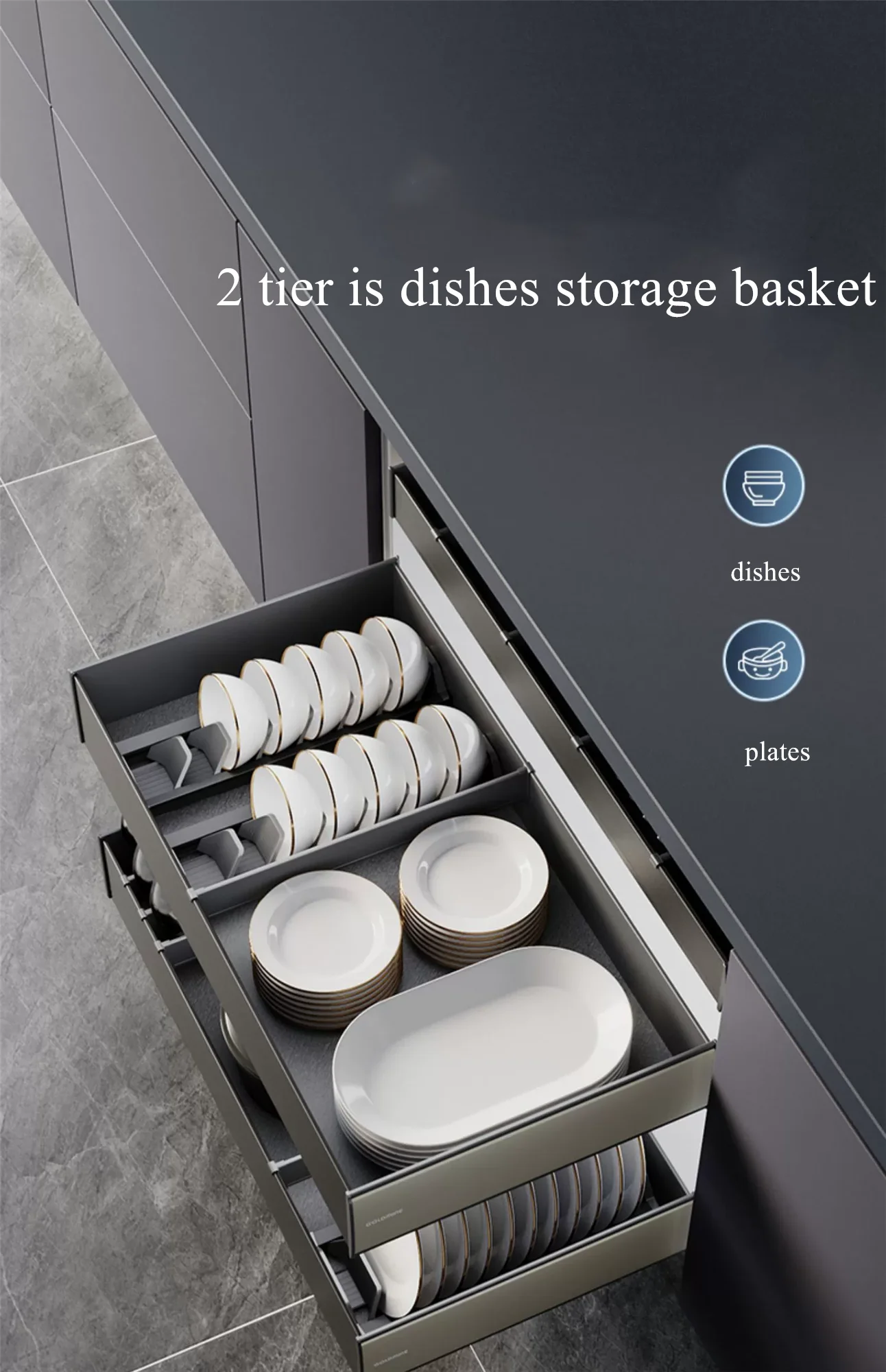 Multifunctional Pull-out Basket Cabinet Dish and Bowl Storage Basket ...