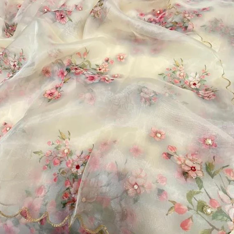 Custom Embroidery Tissue Organza Fabric For Making Dress Silk Printed ...