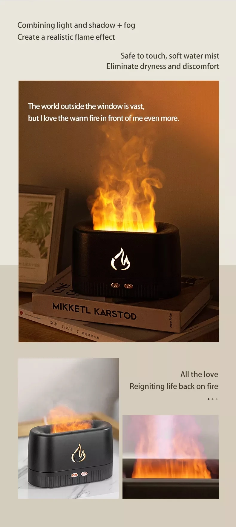 200ml USB RGB Flame Diffuser Humidifier,Electric Ultrasonic Flame Humidifier Essential Oil Aroma ...