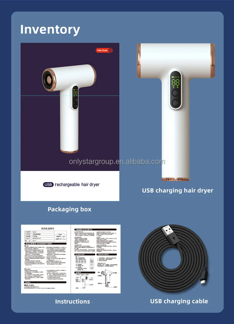 Hot Cold Wind Cordless Hair Dryer With 30000rpm Brushless Motor Usb ...