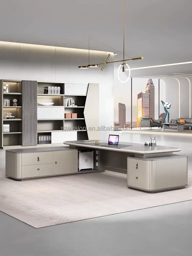 Modern Office L-Shaped Boss Desk - Executive CEO Table