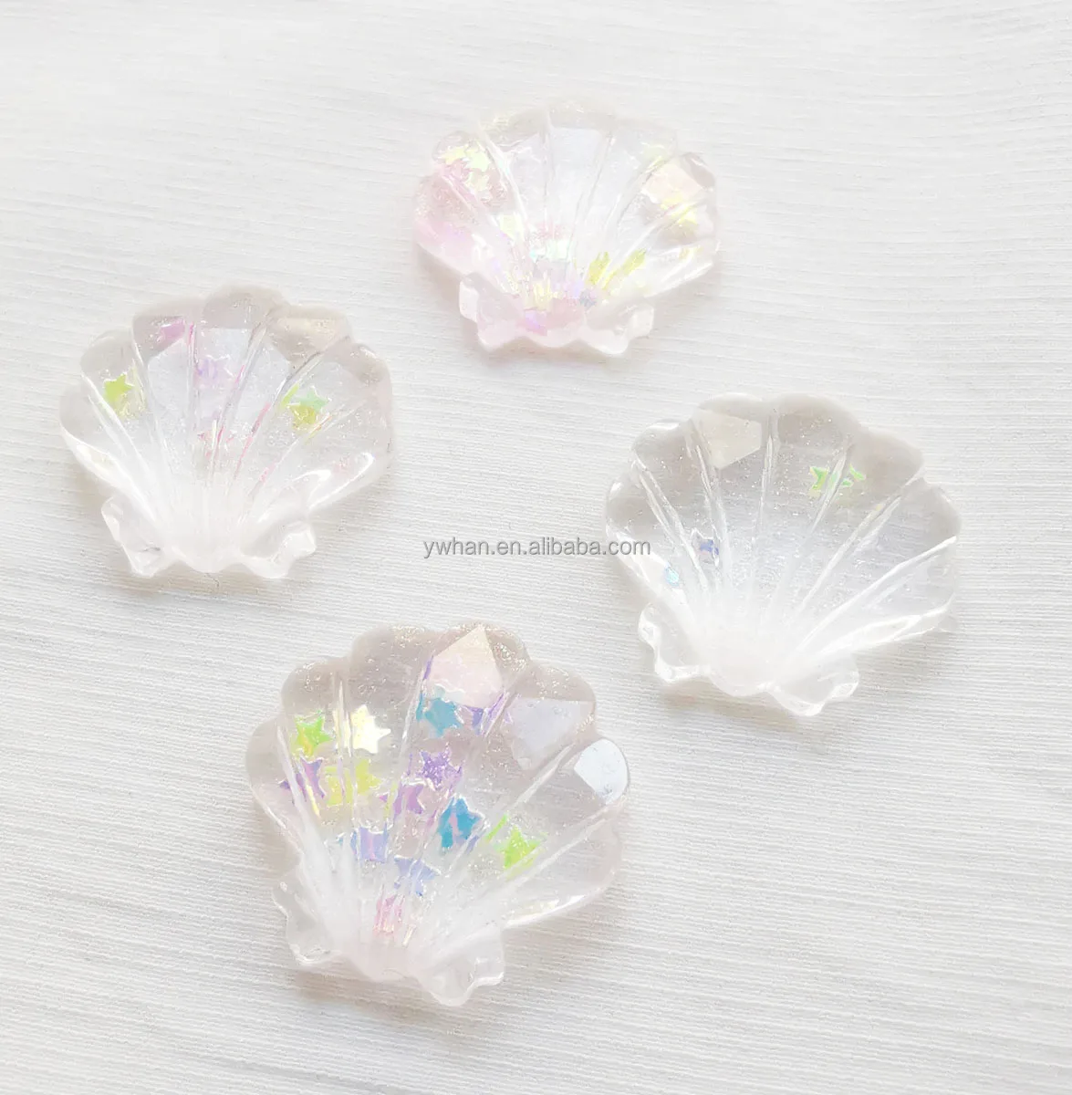 22mm White Transparent Clam With Sequis Resin Stone Glue On Garment As ...
