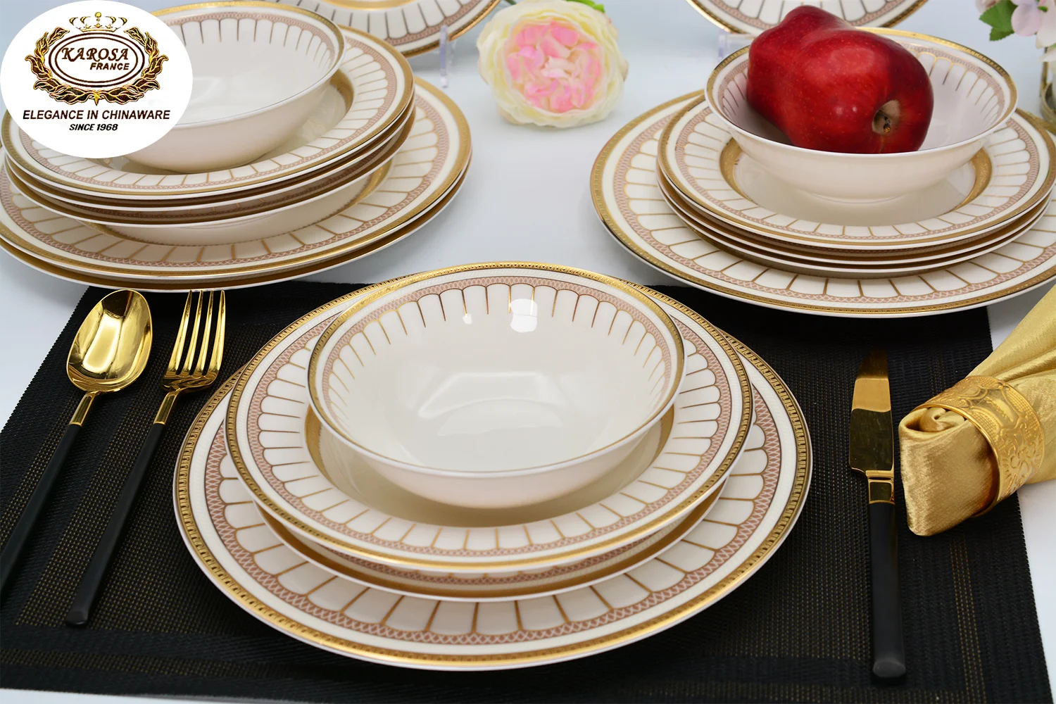 KAROSA Luxury Pure Gold Embossed Bone China Set for Home