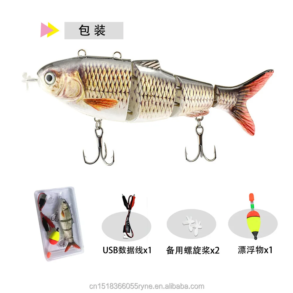 USB Rechargeable 130mm 42g Robotic Auto Fishing Lure Propeller Smart ...