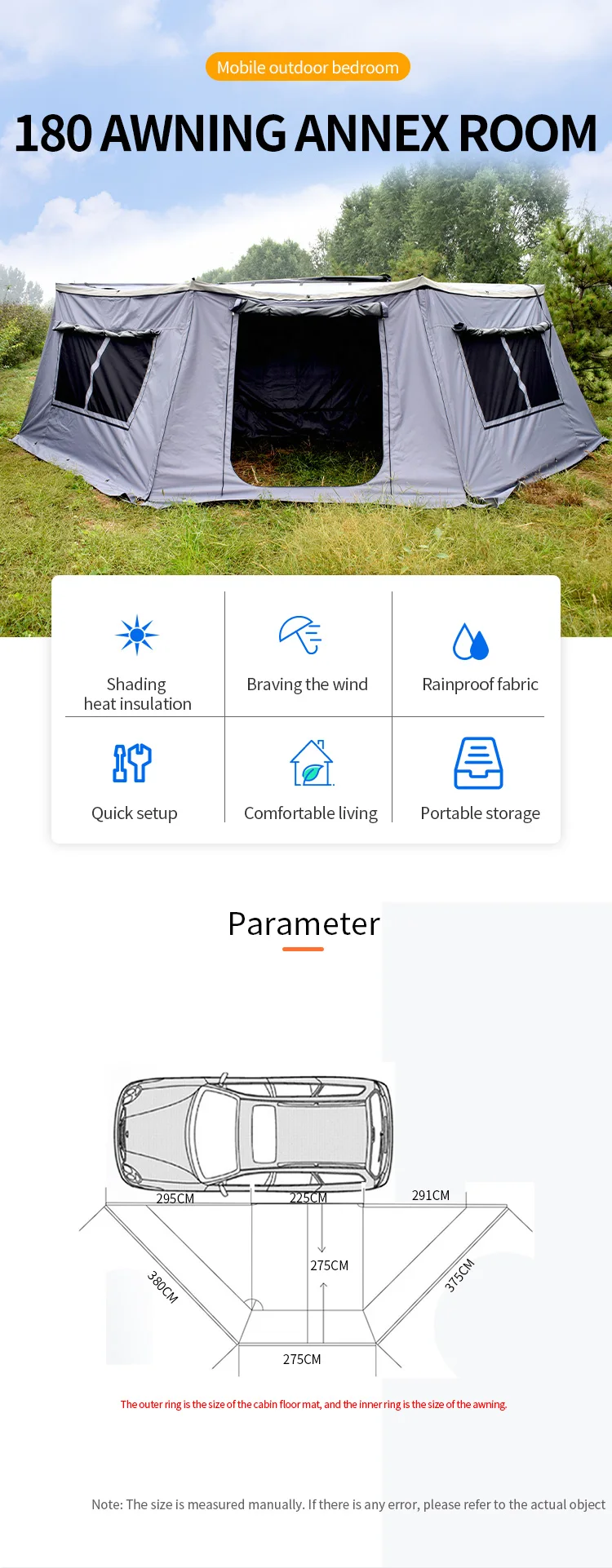 4x4 Car Tent Roof Side 180 Degree Off Road Awning With Side Wall ...