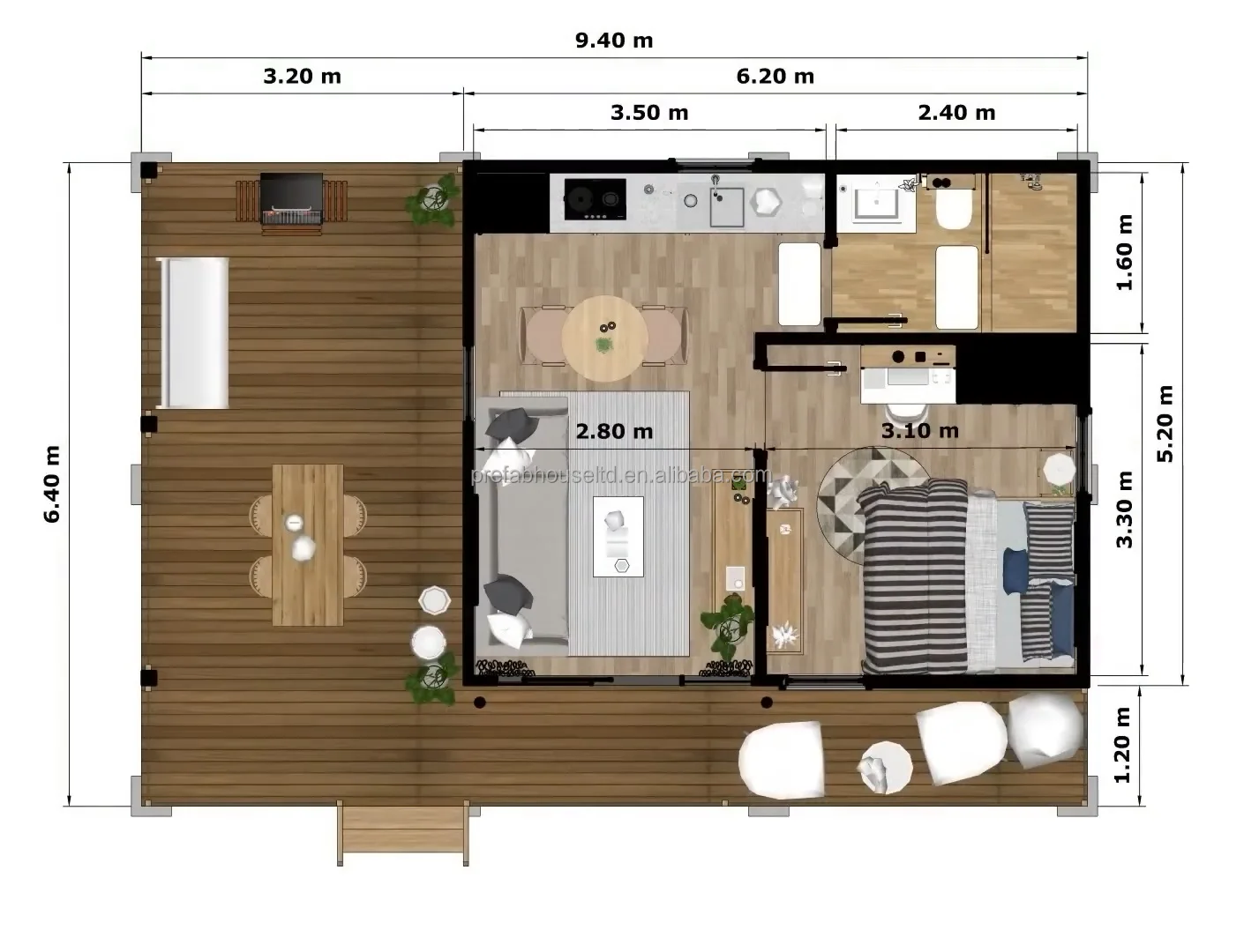 32 Square Meters 2 Bedroom Luxury Prefabricated House