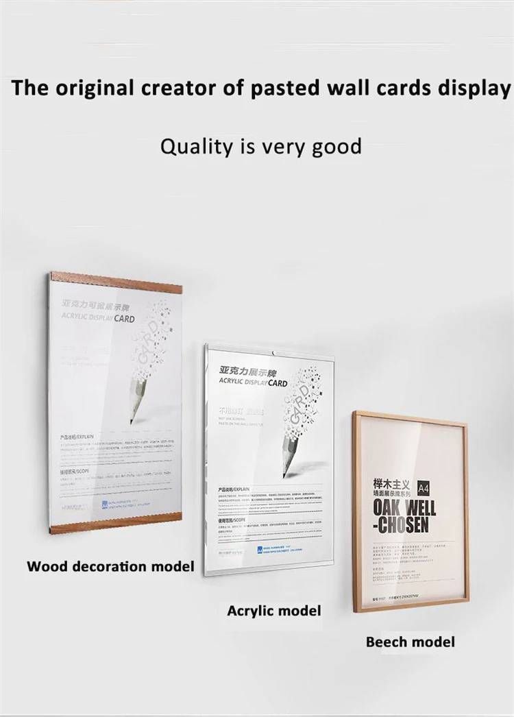 A4 No Punching Wall Stick Hanging Advertising Acrylic Certificate Art ...