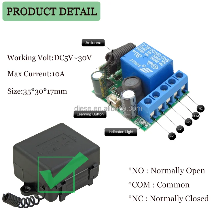 1 Channel 5V 12V 24V Wireless Learning Code Remote Control Relay Switch ...