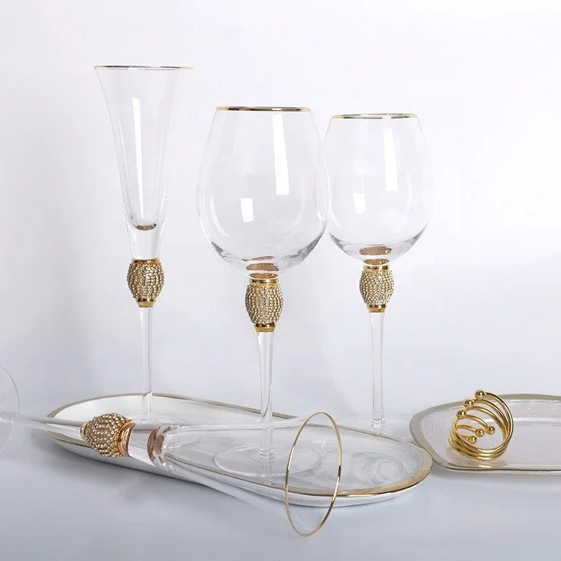 European-style Glamorous High-end Crystal Glassware Diamond-studded Flute Shaped For Champagne ...