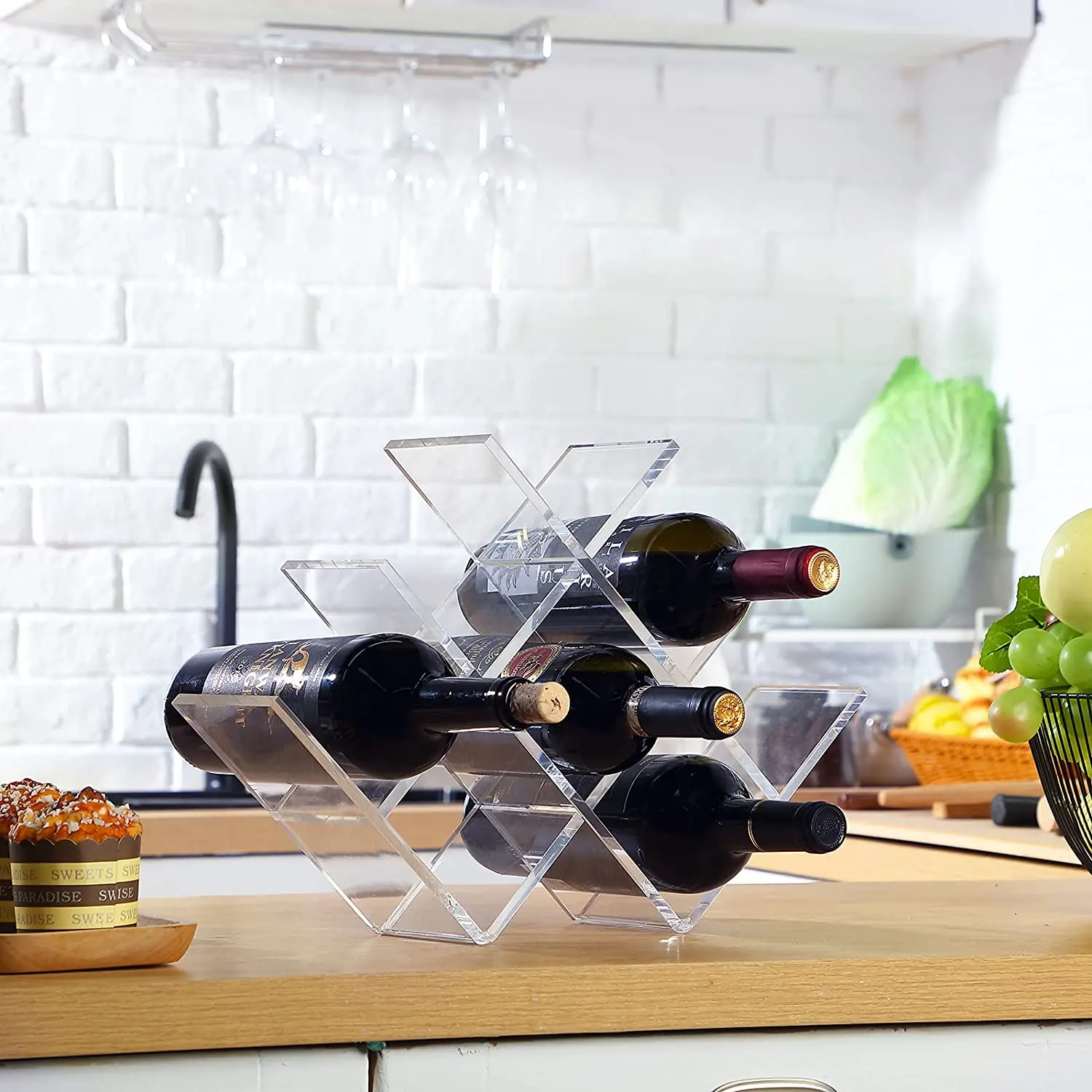 Wall Mounted Lucite Wine Glass Shelf - Acrylic Champagne Rack Holder