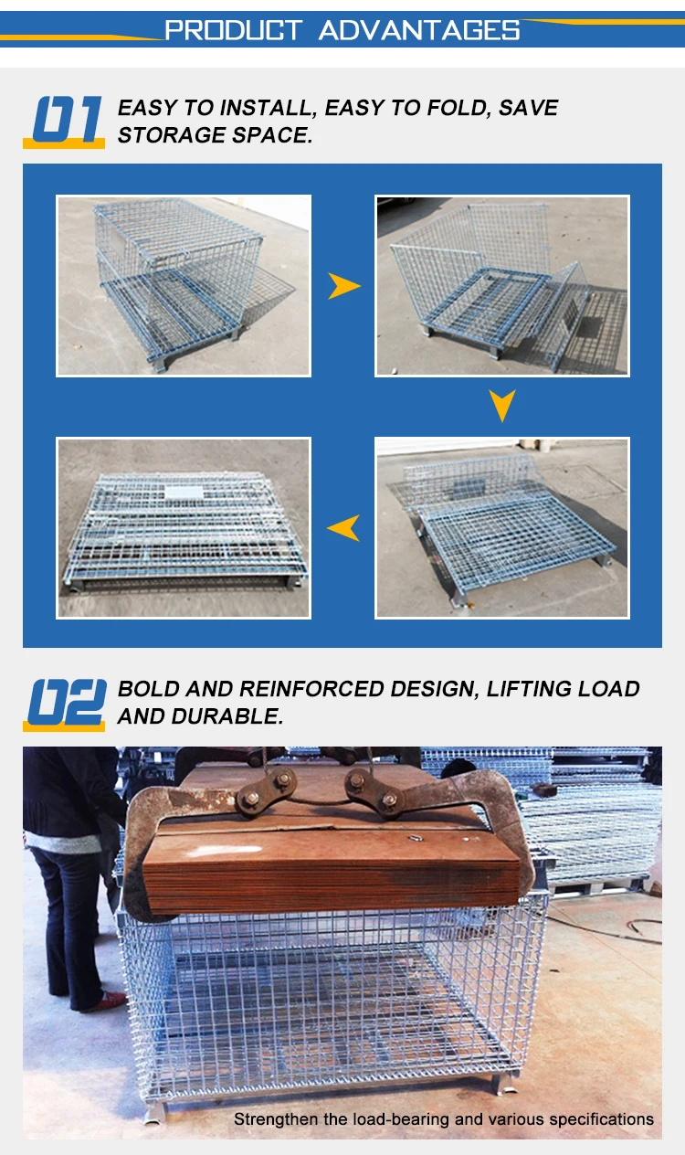 Customized Supermarket Stackable Foldable Steel Wire Cage Warehouse ...