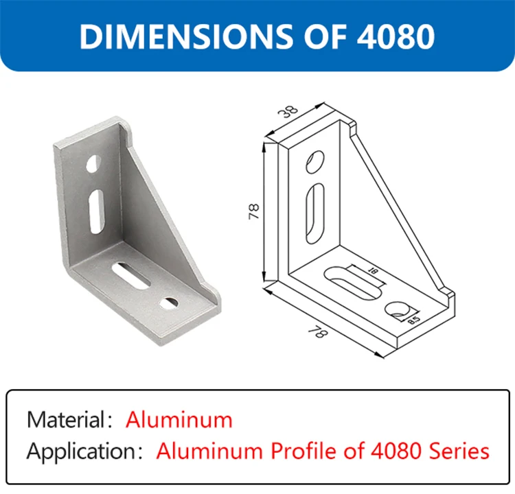 Aluminum Profile Parts T Slot Outer Connector 40*80 90 Degree Angle Plane Sliding 4080 External ...