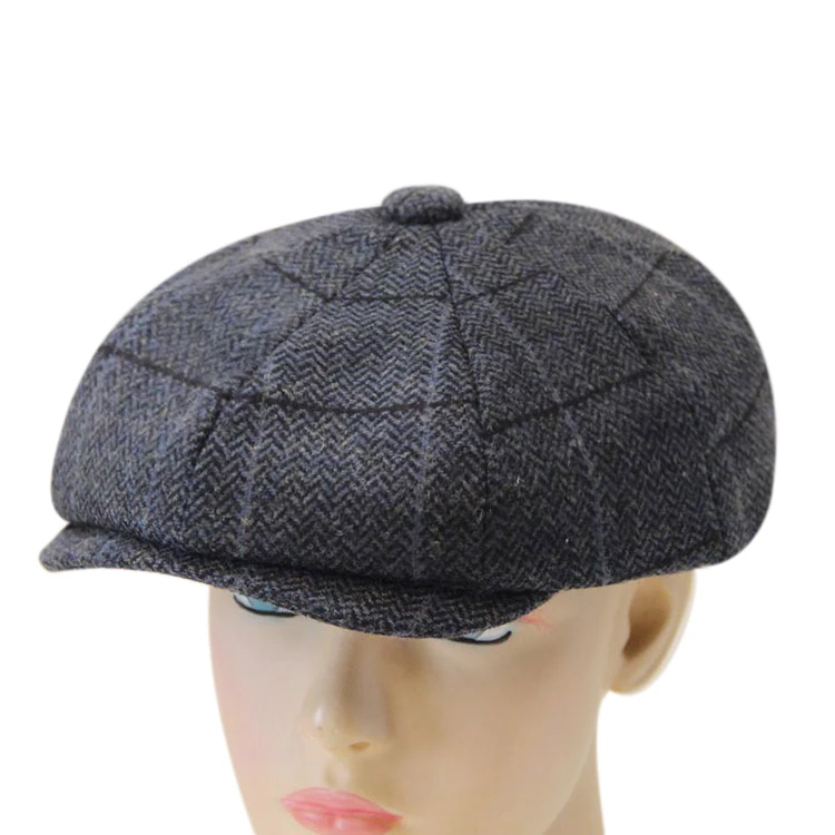 Tweed Herringbone Flat Caps 8 Panel Wool Ivy Hats Men's Style Newsboy ...