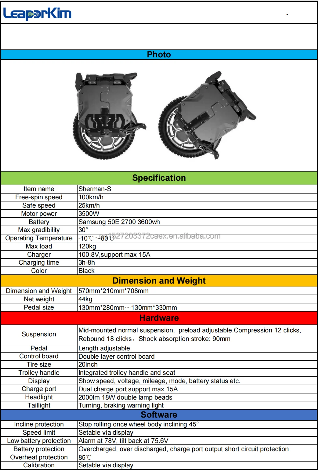 LeaperKim Veteran Sherman S 3500W Off-Road Electric Unicycle