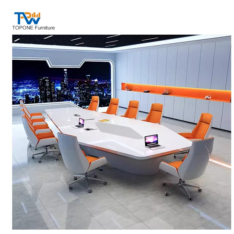 Modern Large Conference Table White Round Office Desk Meeting Table 15 ...