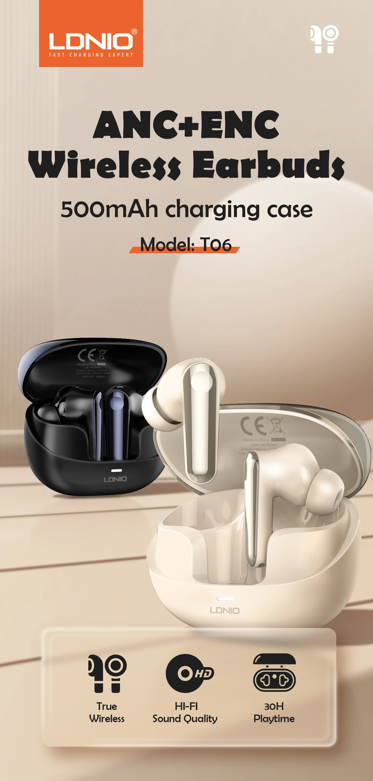 LDNIO T06 Most Popular Audifonos BT5.3 TWS Boat Earbuds Touch Gaming In-ear Headset Hand Free ...