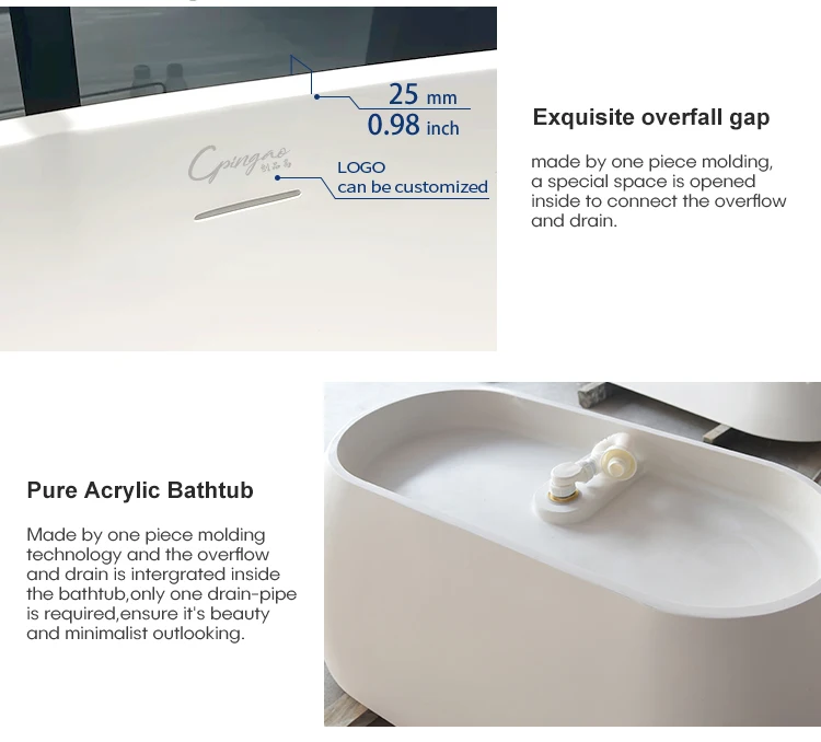 Luxury Faux Stone Acrylic Bathtub - Customizable & Freestanding