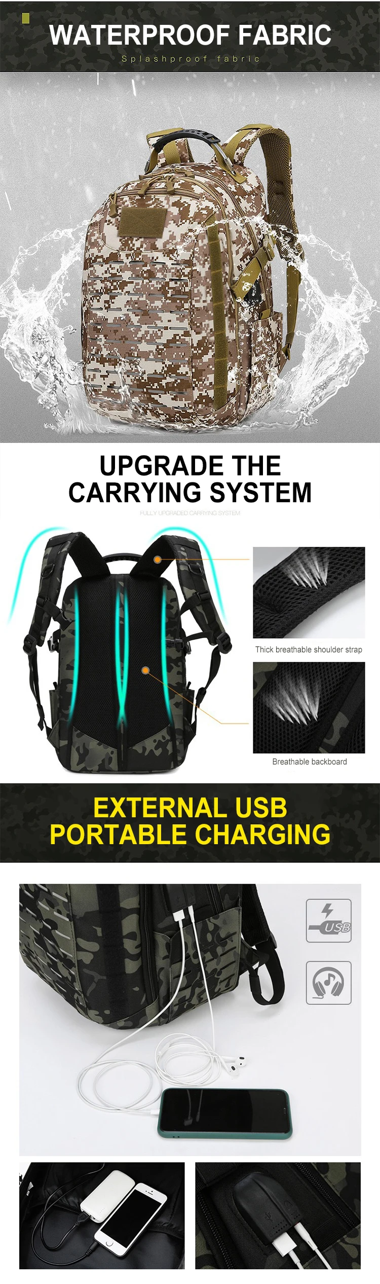 Heavy Duty 500d Cordura Laptop Molle Backpack Waterproof Combat ...