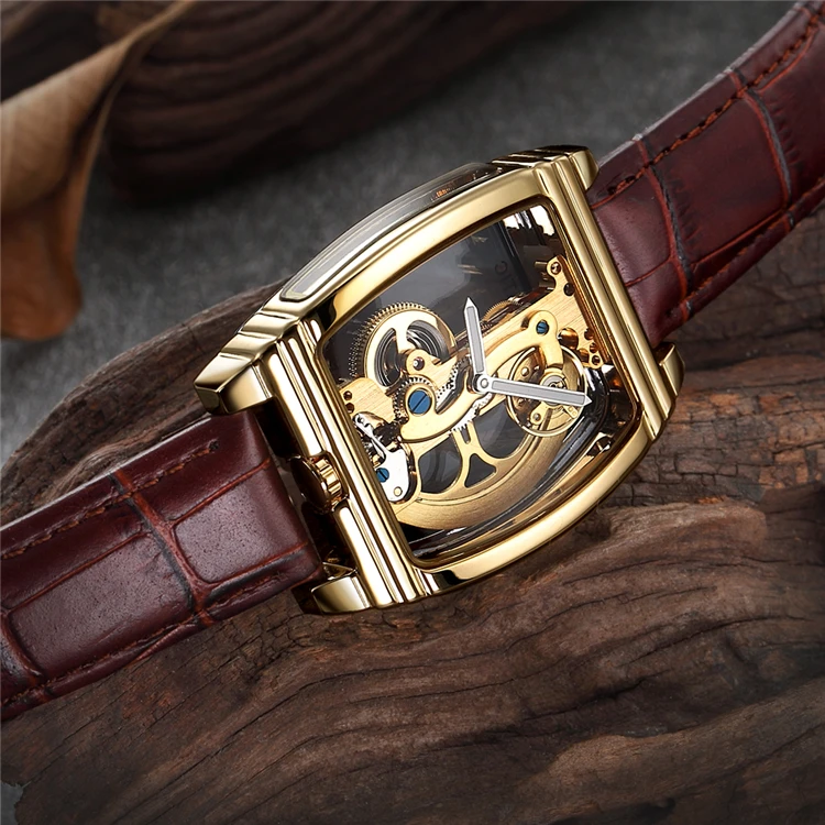 SHENHUA 9870L Automatic Men's Mechanical Dress Watch, Skeleton Gold ...