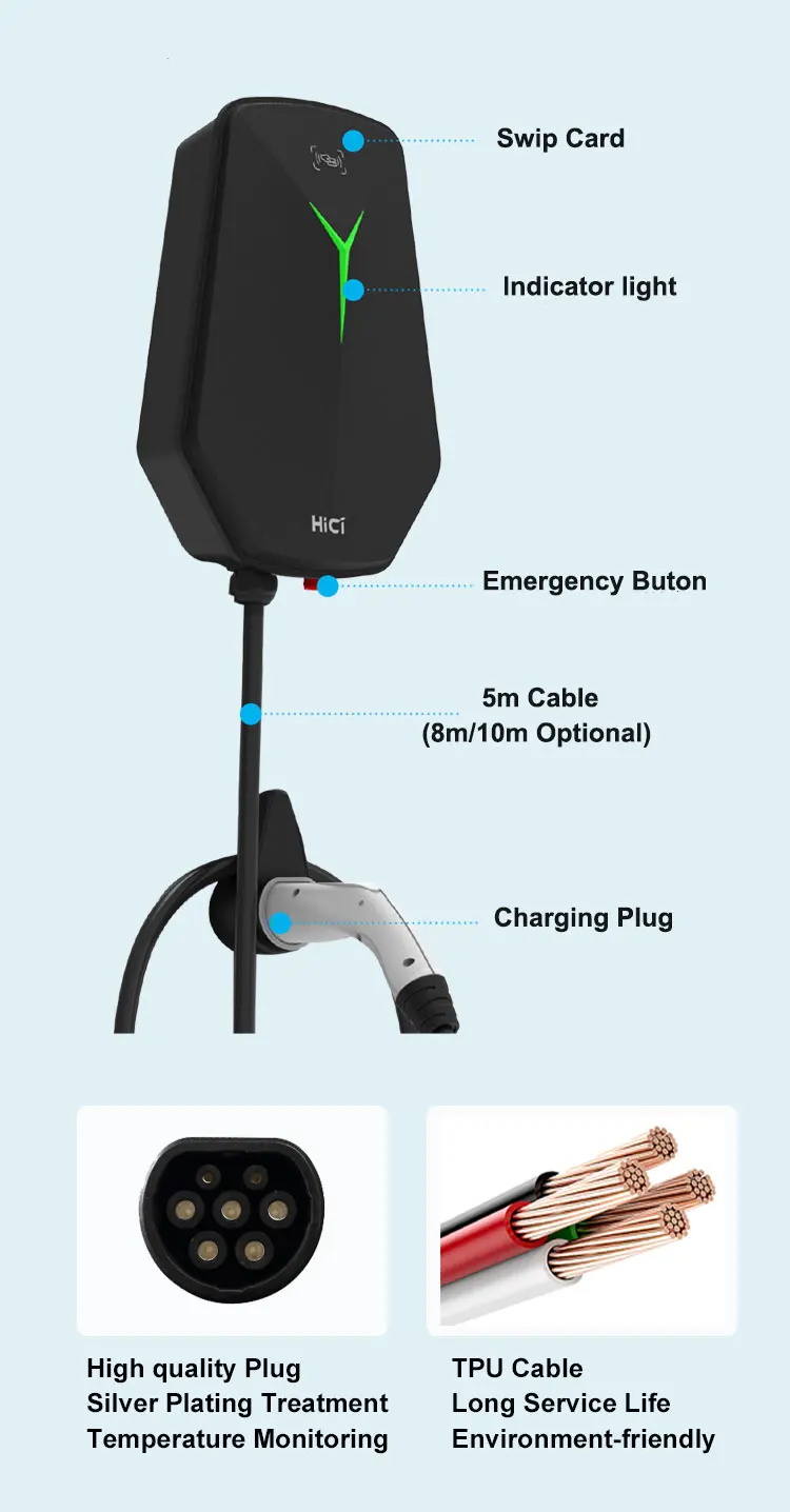 Hici Evse Wallbox 32a Ev Charging Station 7kw 11kw 22kw 16a 1 Phase 3 Phase Wall-mounted ...