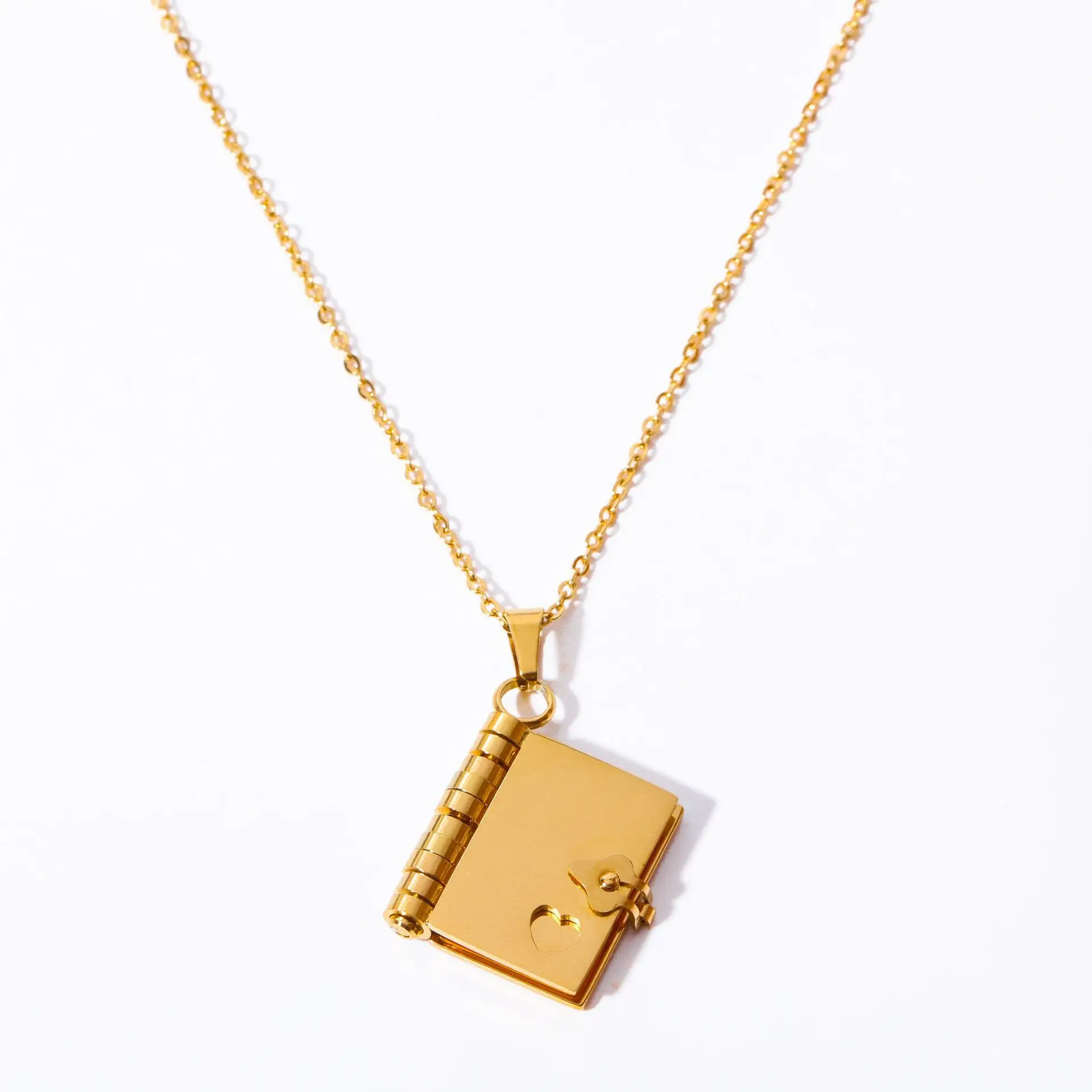 Stainless Steel Book Pendant Necklace square Gold Plated Engravable ...