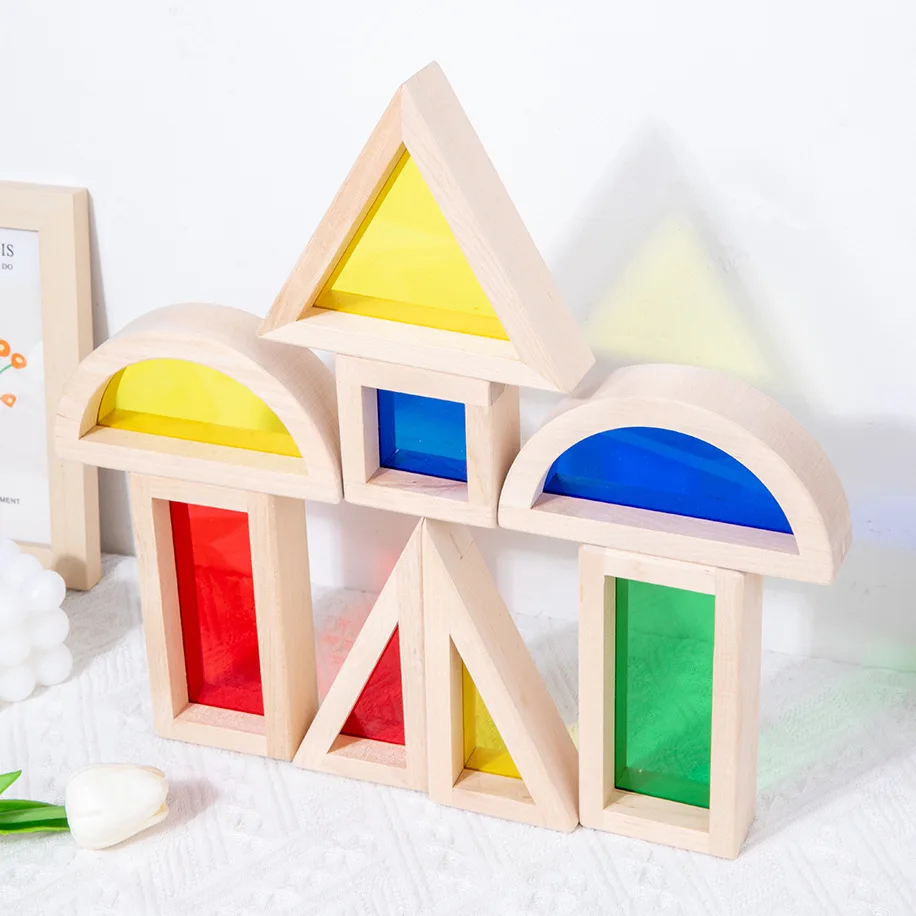 Large Rainbow Sensory Blocks 20 Pcs Wooden Toys For Toddlers Play On ...