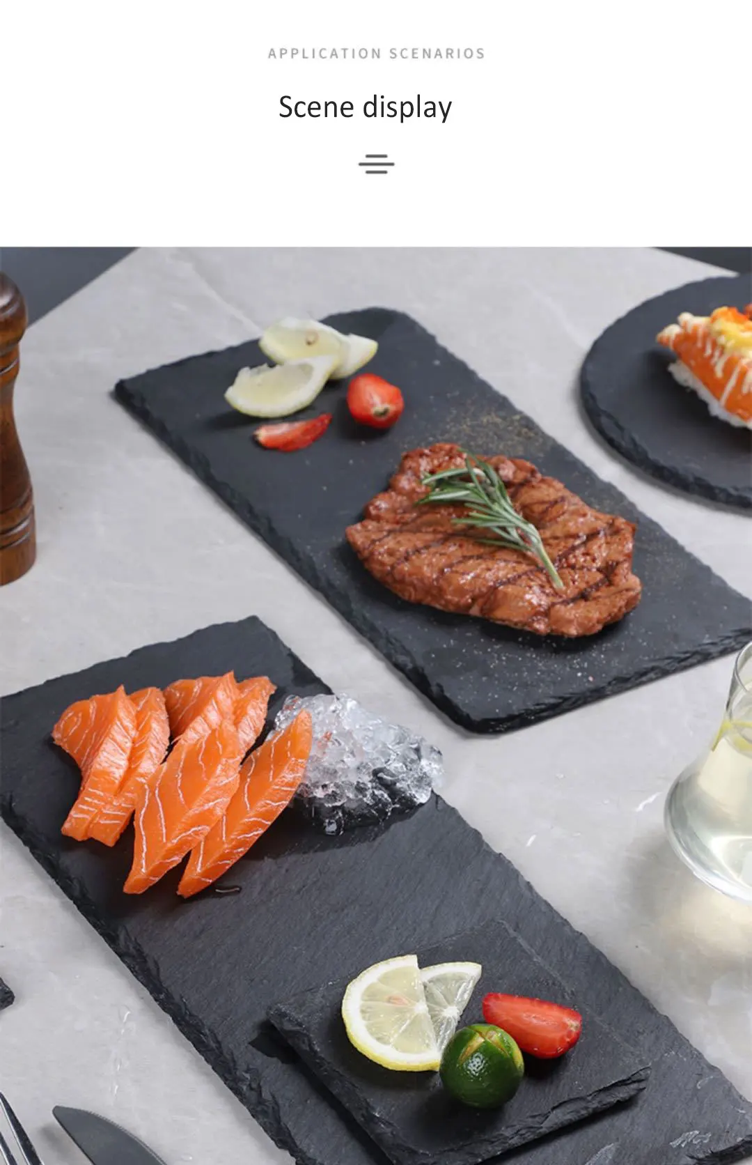 European Style Japanese BBQ Rock Slab Steak Sushi Plate Black Natural ...