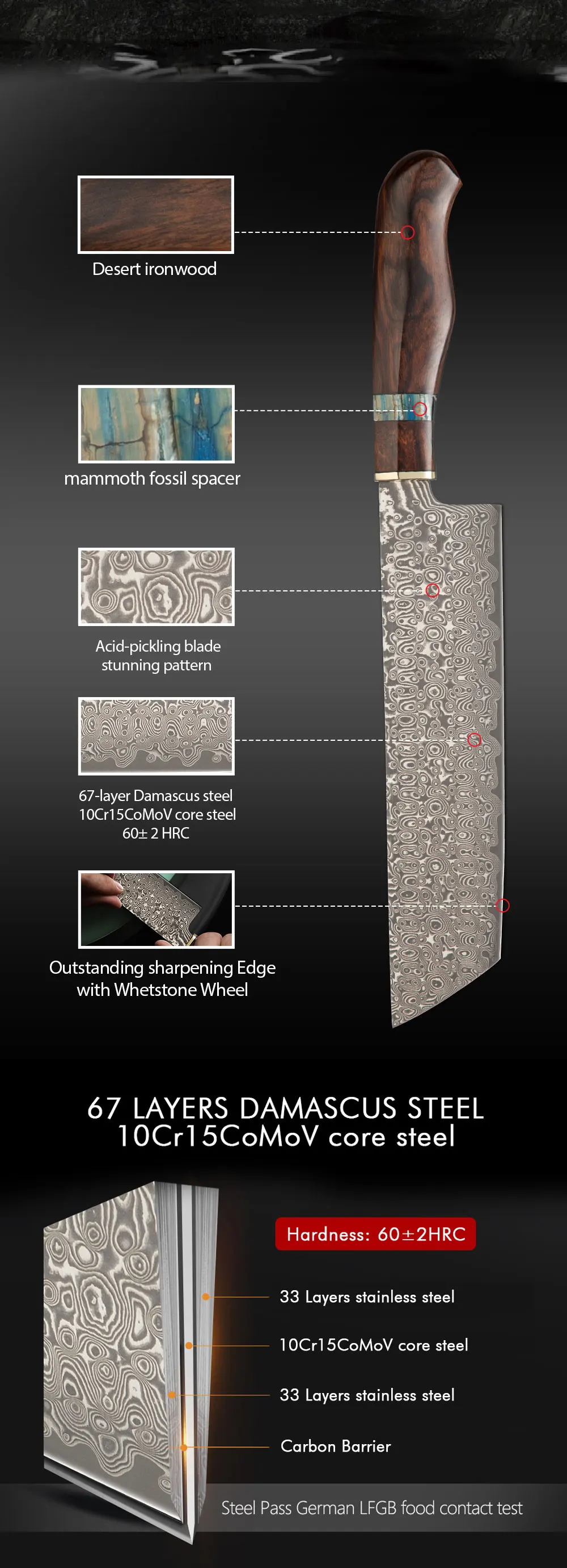 Damascus Knife Nakiri 8 Inch Cleaver 67 Layers VG10 Clad Steel Kitchen ...