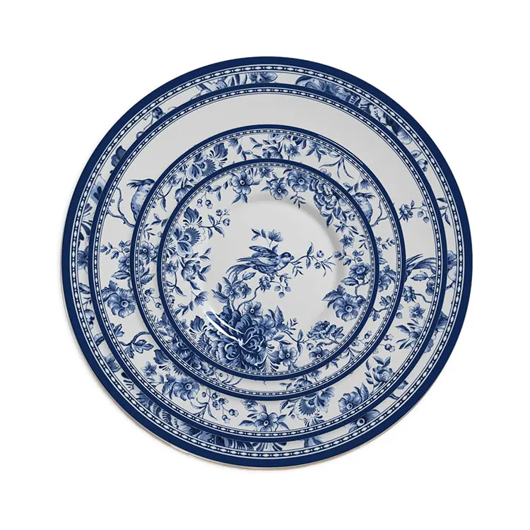 Customized New Bone China Bule Flowers And Birds Plate Set Dinnerware ...