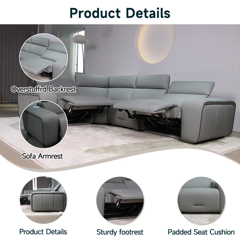 Living Room Modern Leather Corner Sofa Set Sectional L Shape Functional ...