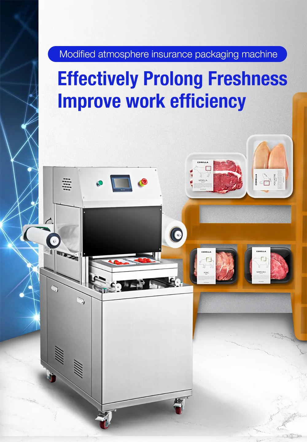 Map Vacuum Gas Filling Ready Meal Packaging Machine Tray Sealing ...