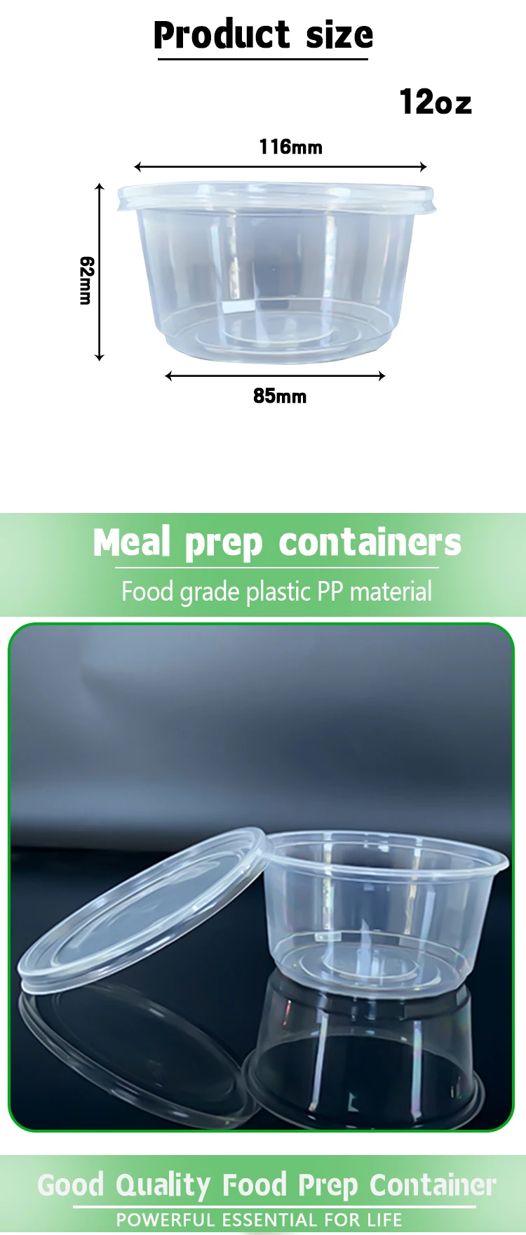 Customizable Disposable 12oz Plastic Packaging Bowl Pp Round 116*85 ...