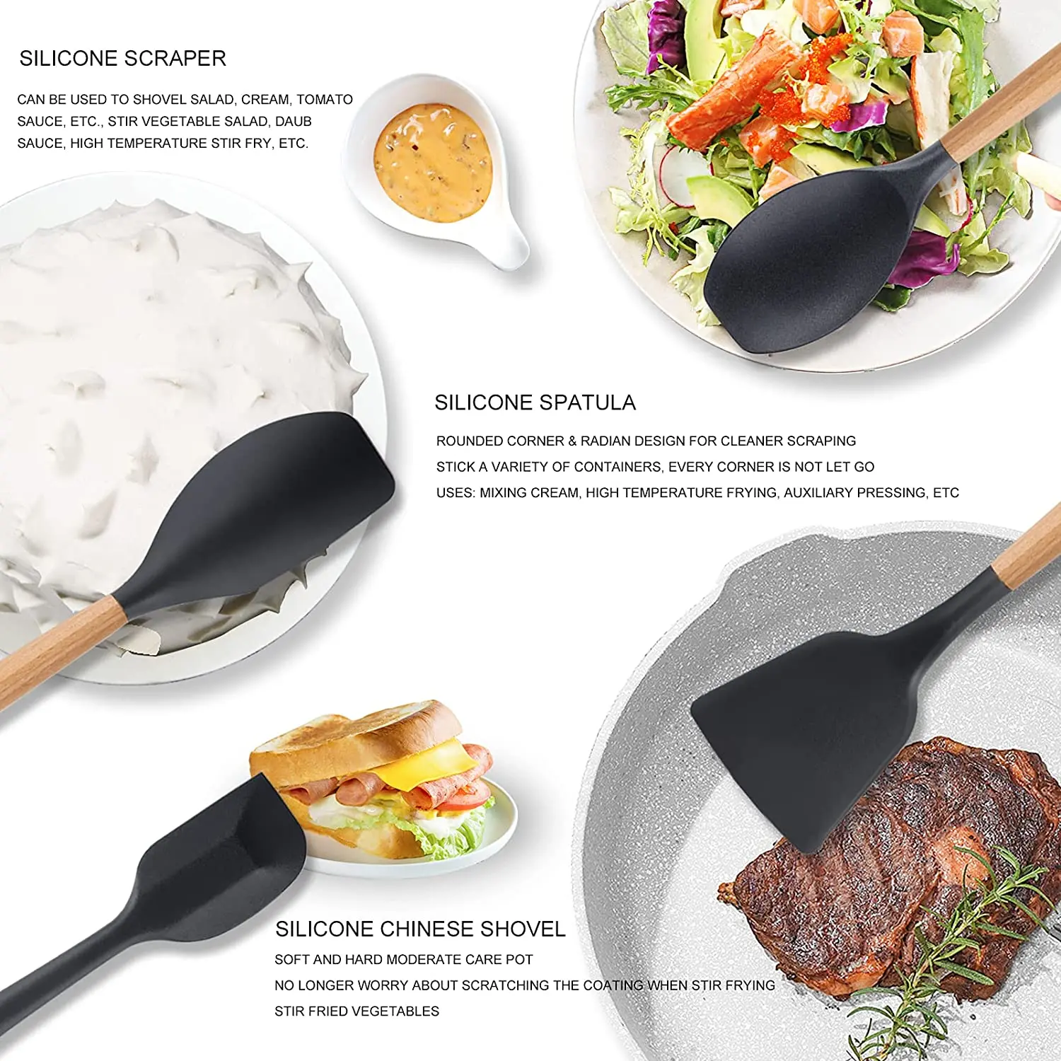 Home Kitchen Utensils Spatula Silicone Kitchen Cooking Accessories Soft ...