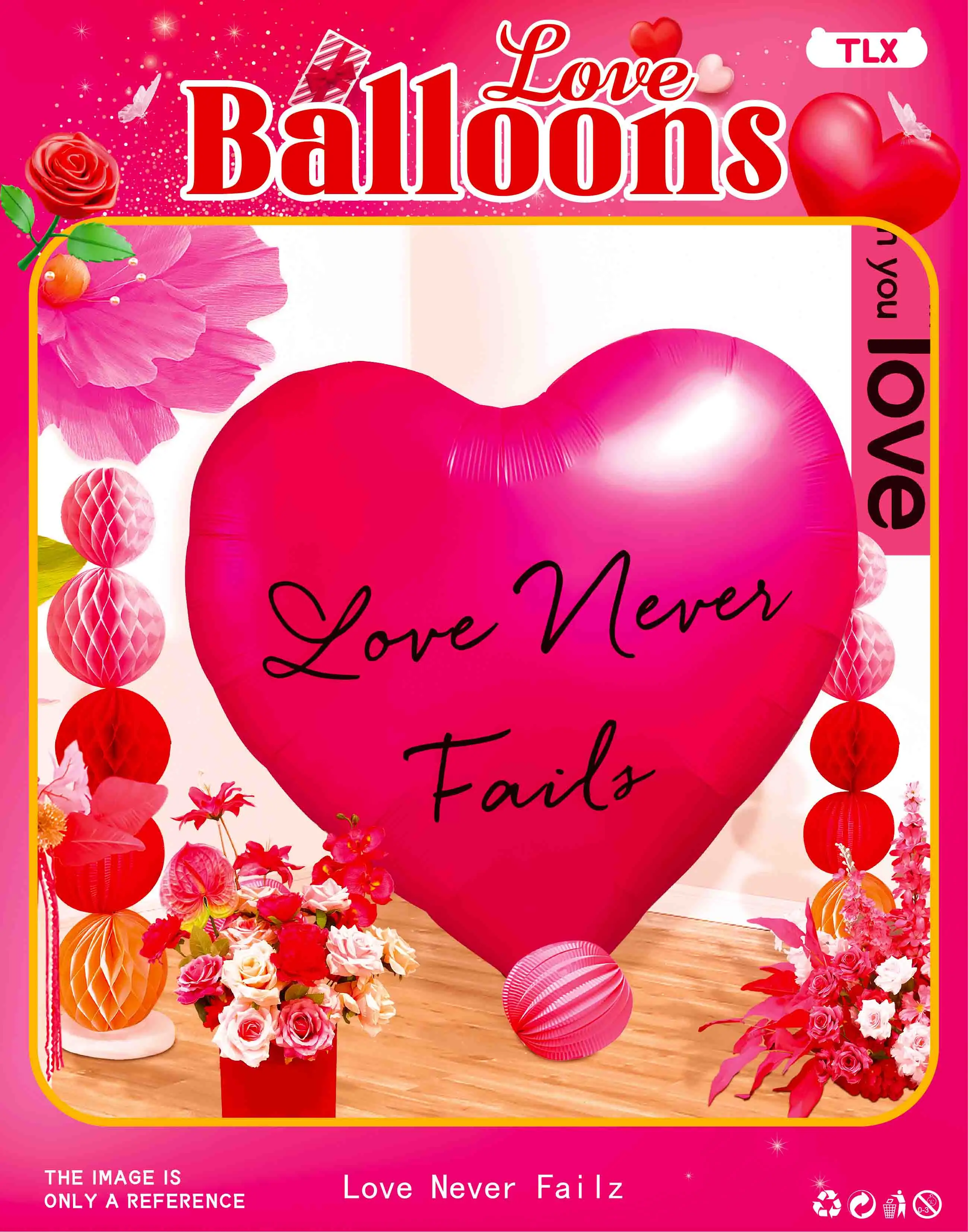 60 Inches Large Heart Shaped Balloons Huge Red Rose Foil Balloons Diy ...