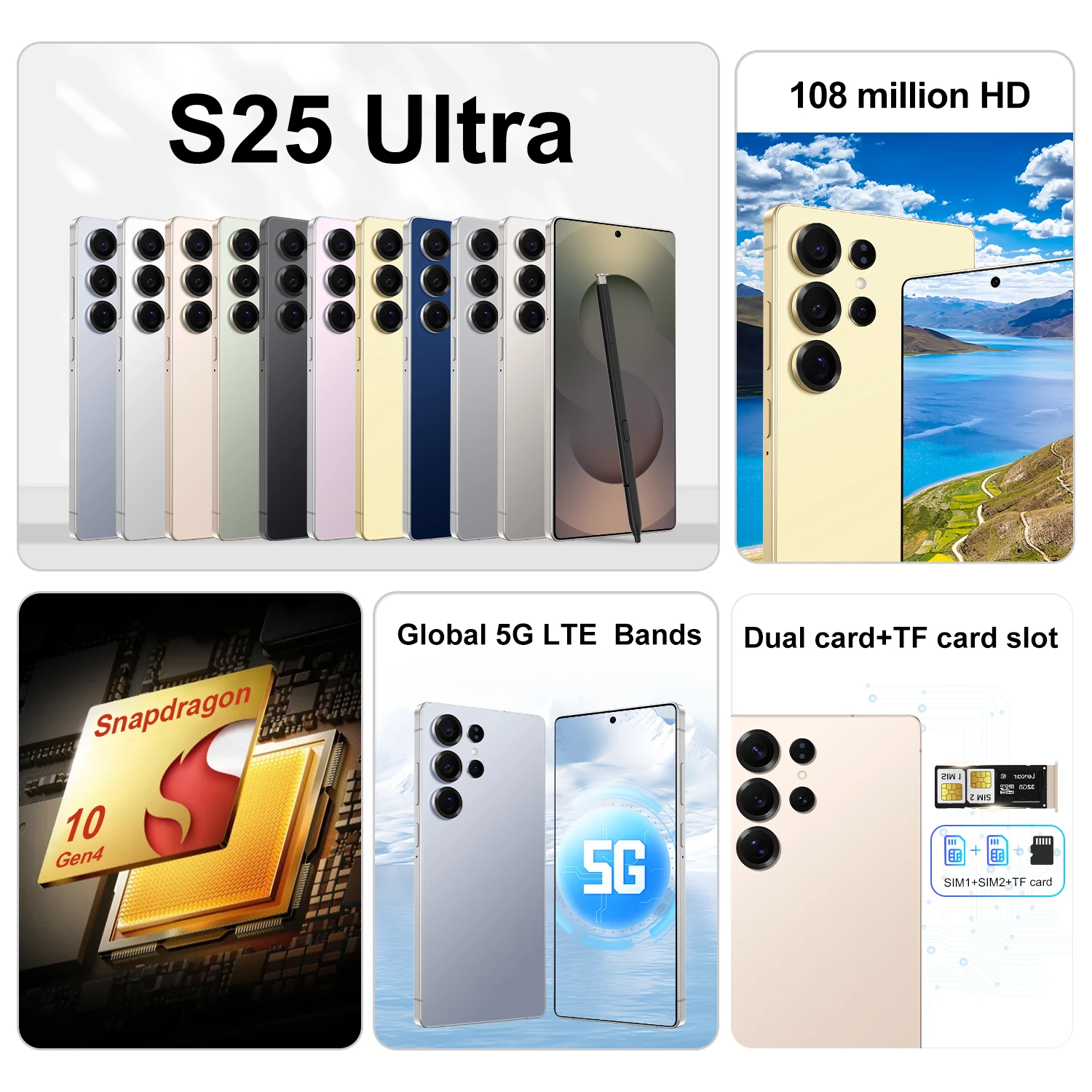2025 New Logo S25 Ultra Phone 7 Inch 12GB+512GB 4G 5G Smartphones with ...